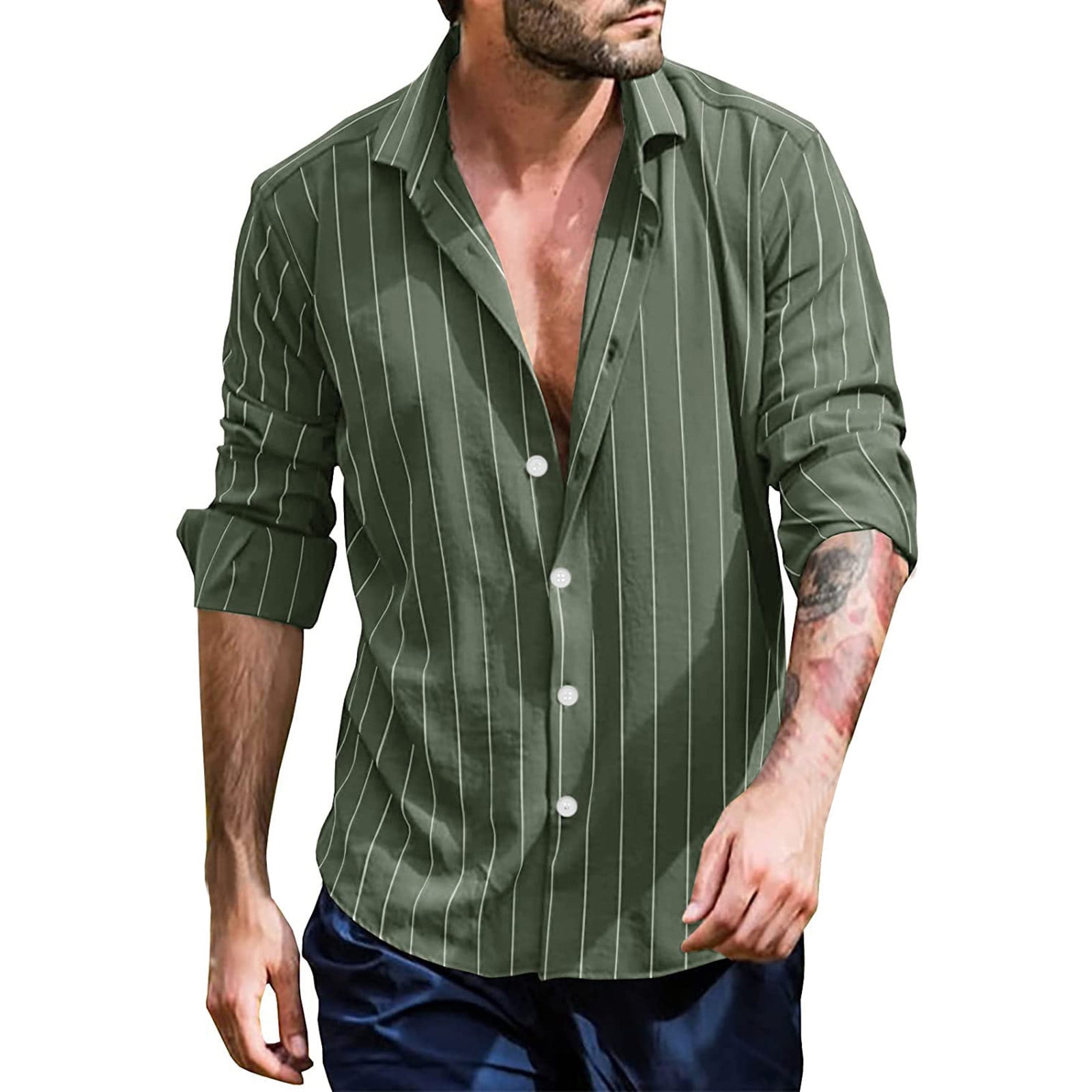 Mens Casual Button Down Shirts Long Sleeve Chambray Shirts Men Spring ...