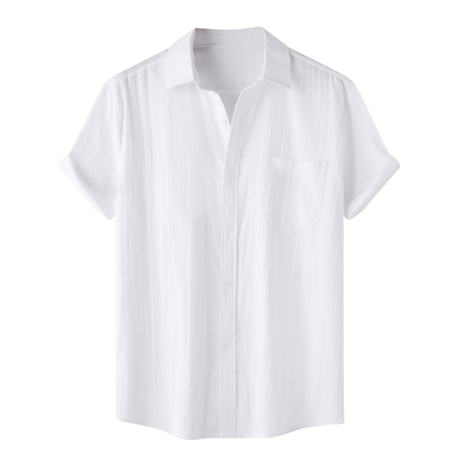 Mens Casual Button Down Shirts Solid Color Jacquard Stripe Print Pure ...