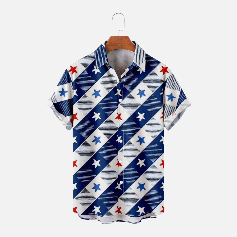Mens Casual Button Down Short Sleeve Shirts Regular-Fit Vintage Star ...