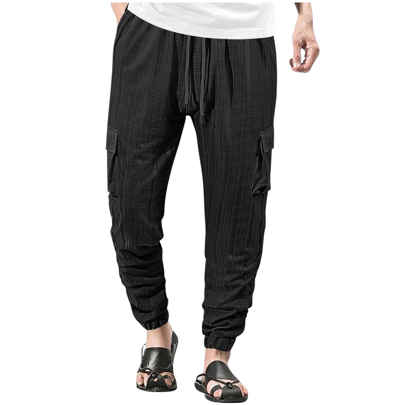 Mens Casual Cargo Joggers Pants Elastic Waist Slim Fit Stretch Chino ...