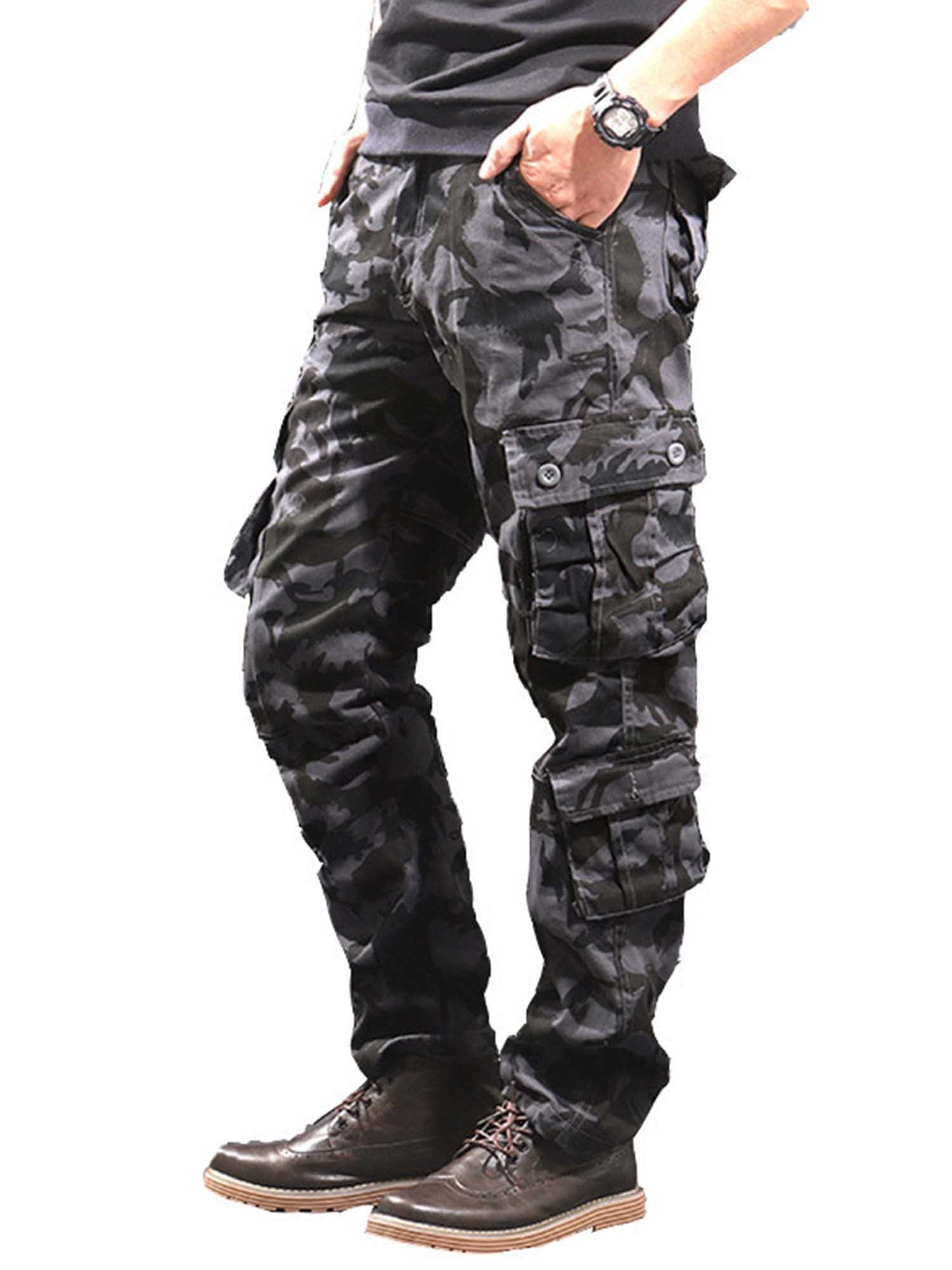 Mens Casual Cargo Pants Camoflage Multi-Pocket Trouser Camo Loungewear ...