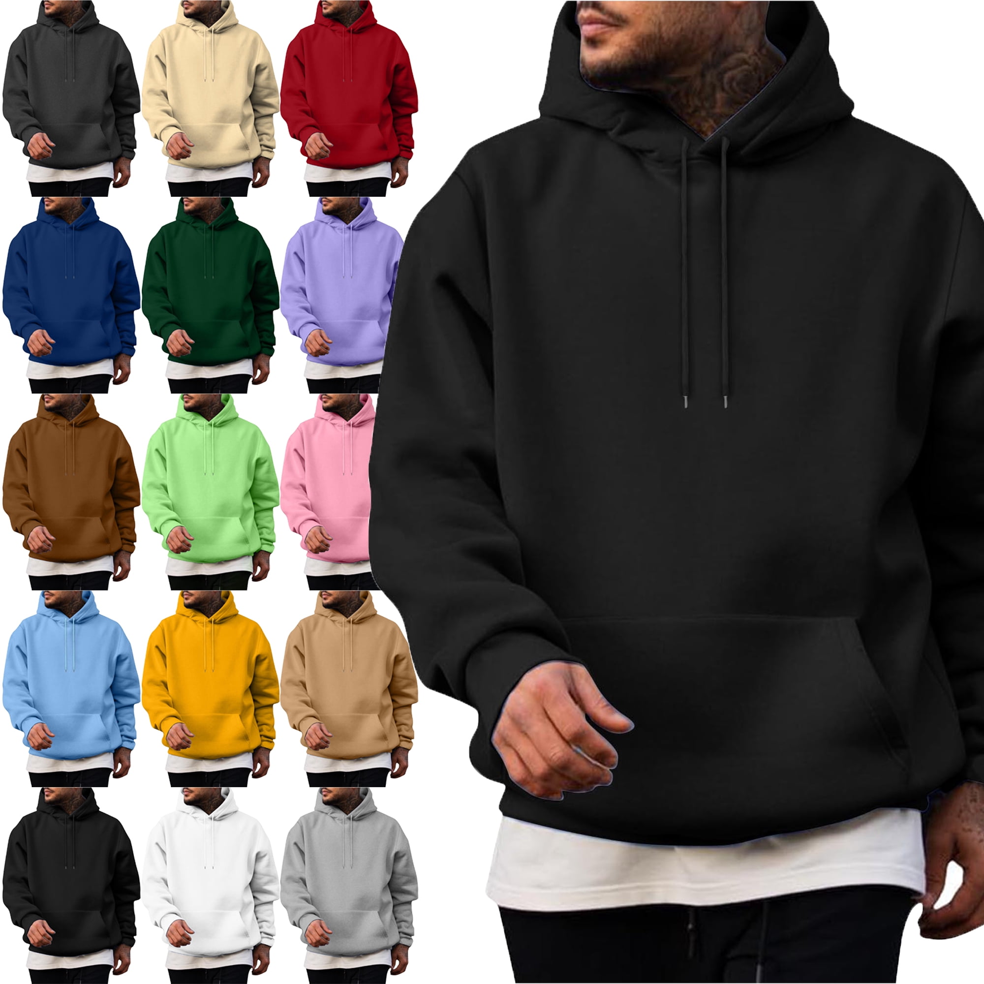 Mens Casual Cotton Hooded Collar Drawstring Hoodies Pullover ...
