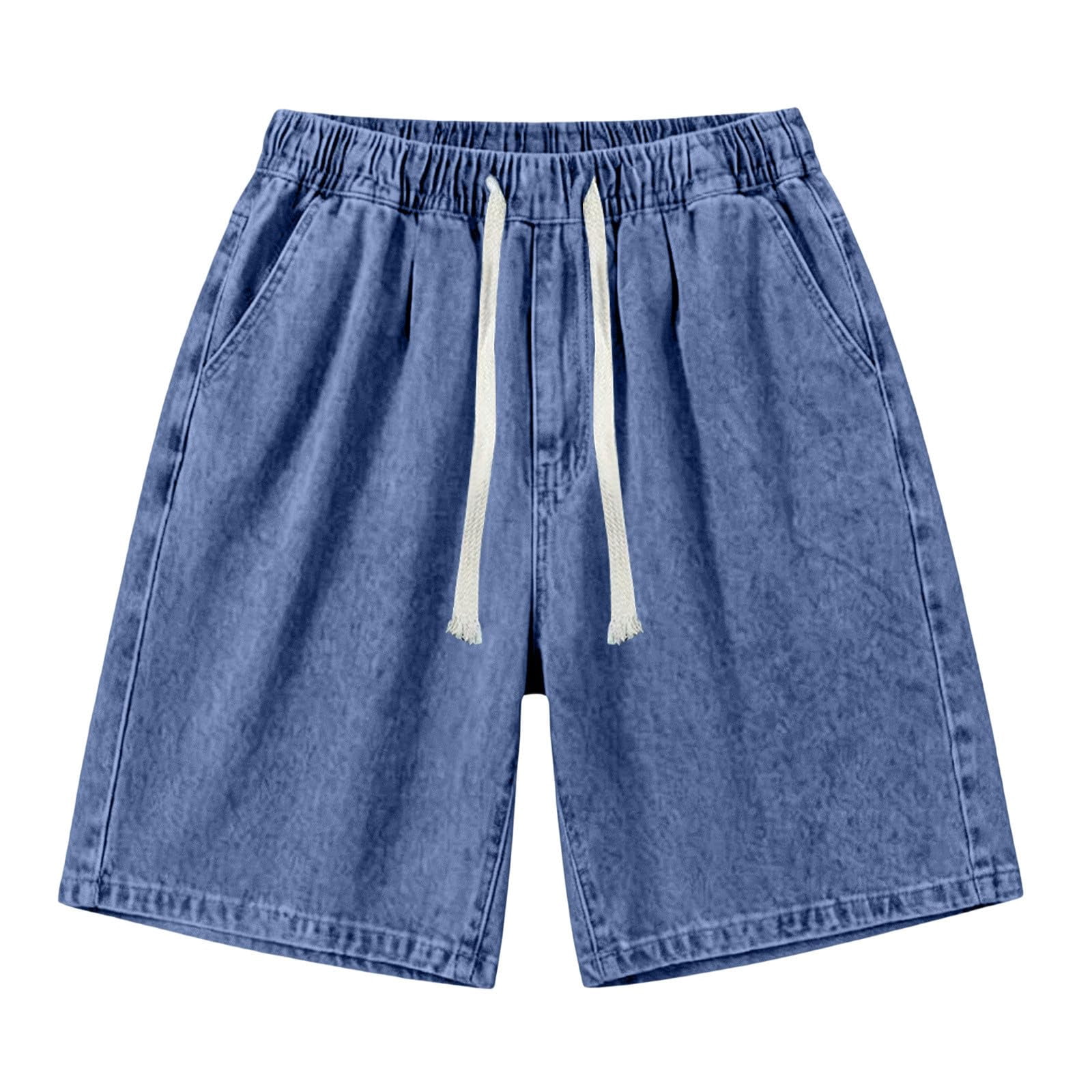Mens Casual Denim Shorts Elastic Waist Drawstring Short Pant Wide Leg ...