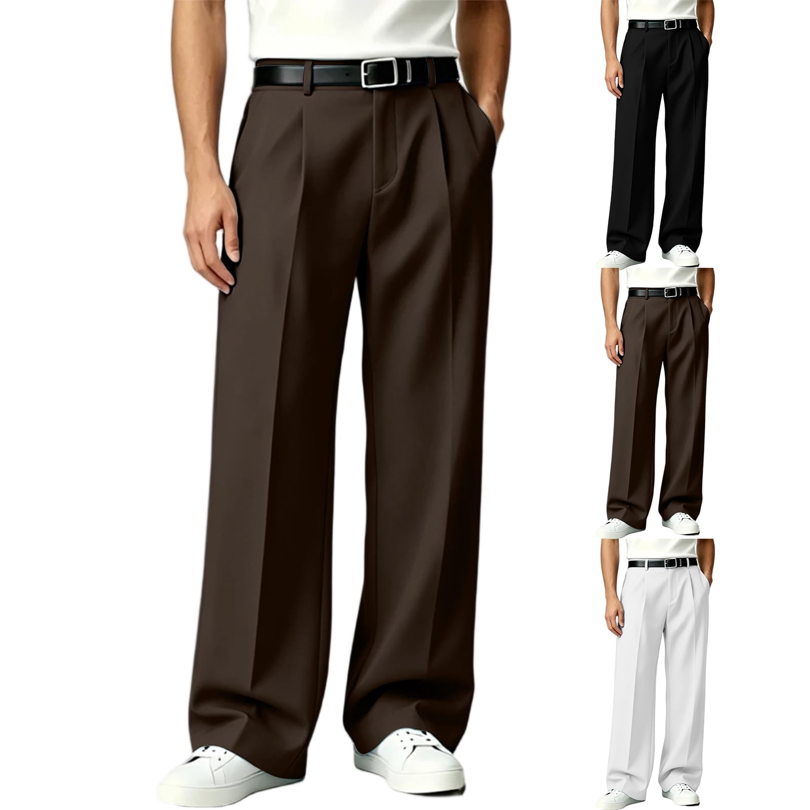 Mens Casual Dress Pants Old Money Pleated Baggy Wide Leg Vintage ...
