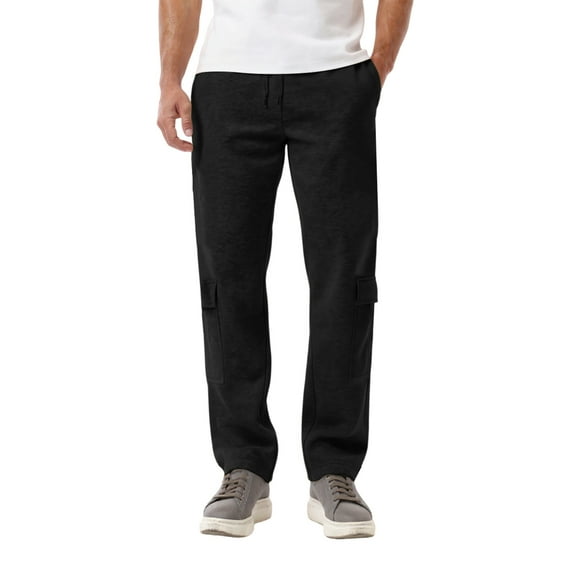 Mens Casual Fleece Cargo Pants Baggy Straight Leg Sweatpants with Pockets Hiking Trousers ...