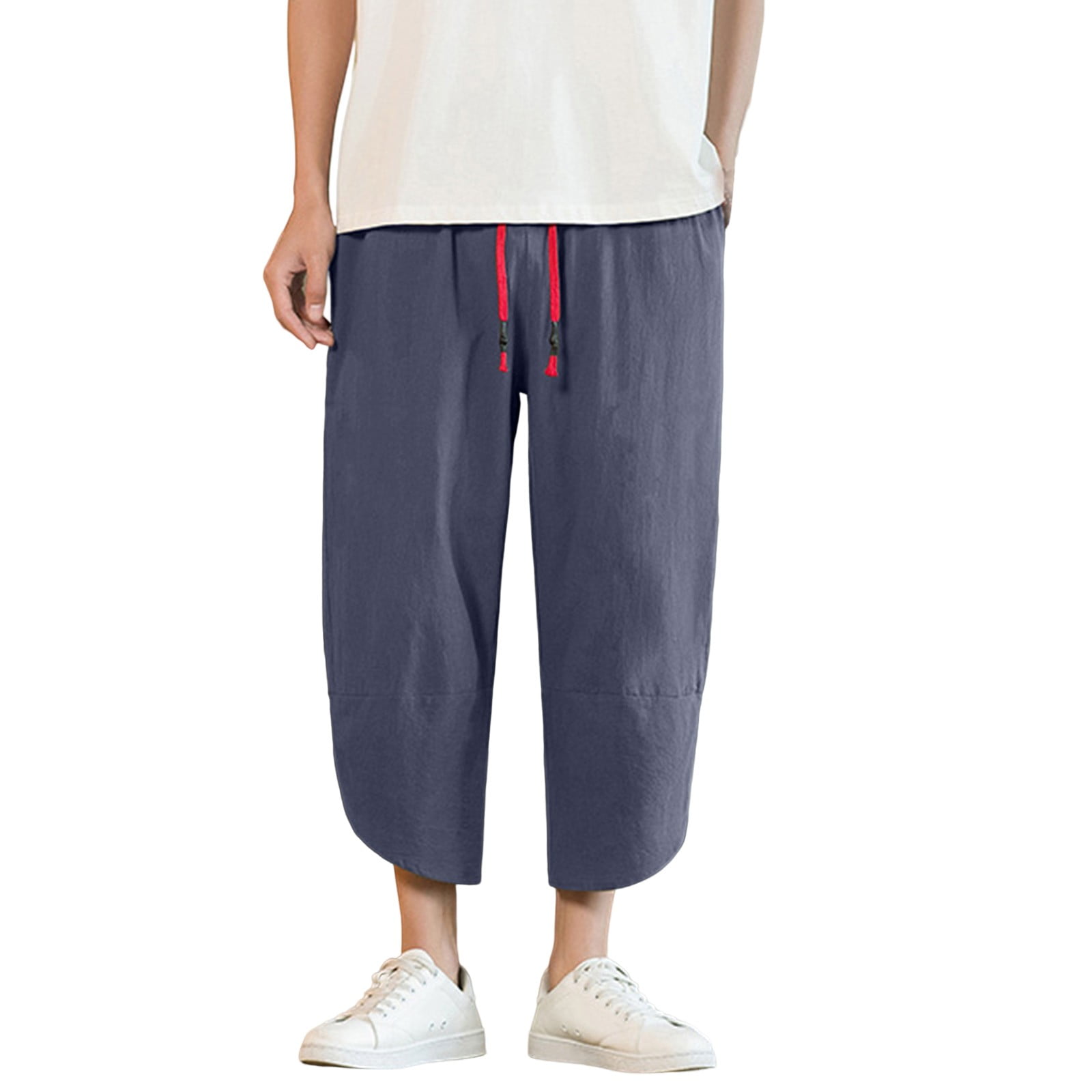 Mens Casual Jog Pants Summer Cropped Trousers Thin Loose Large Size