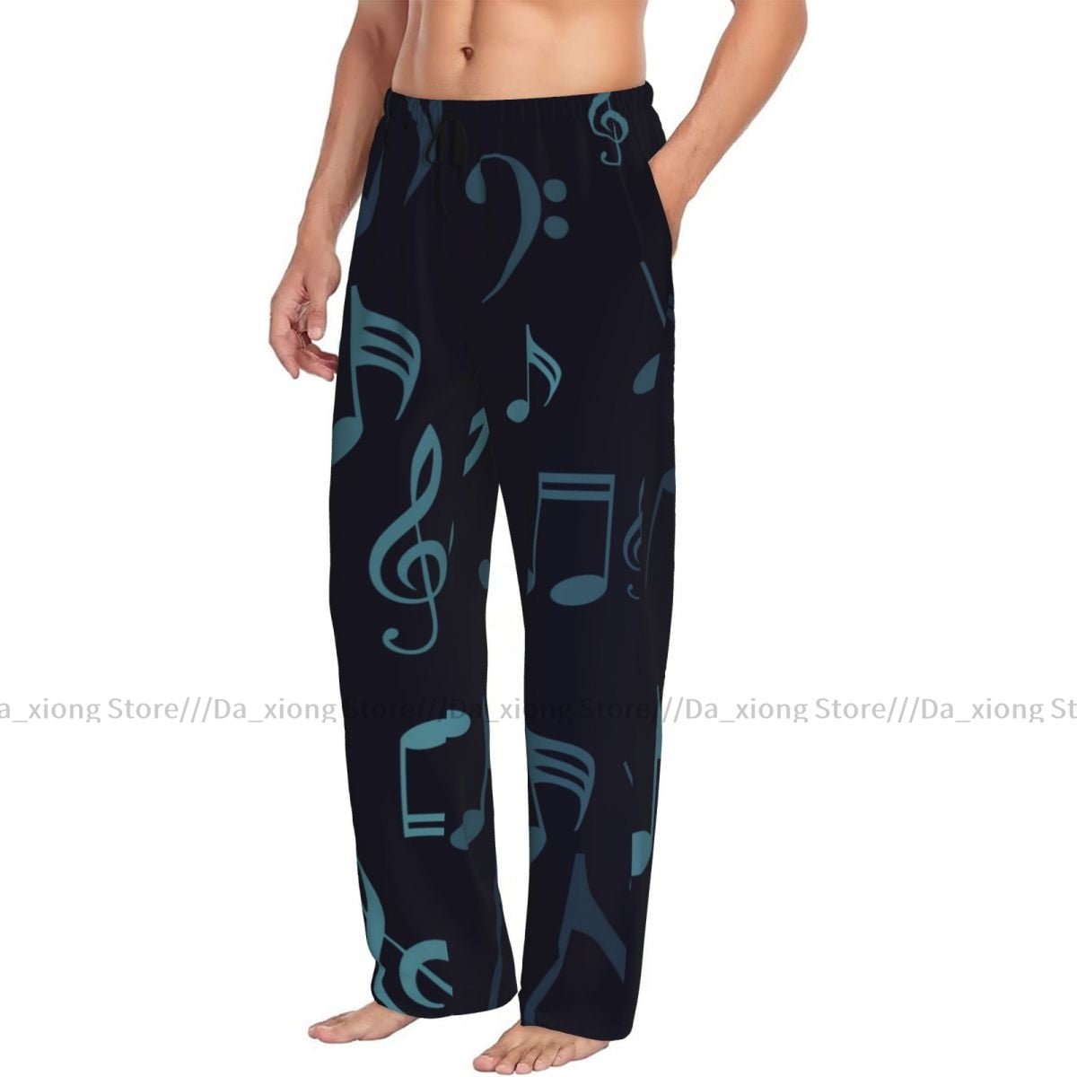 Mens Casual Pajama Long Pant Loose Elastic Waistband Music Notes Treble ...