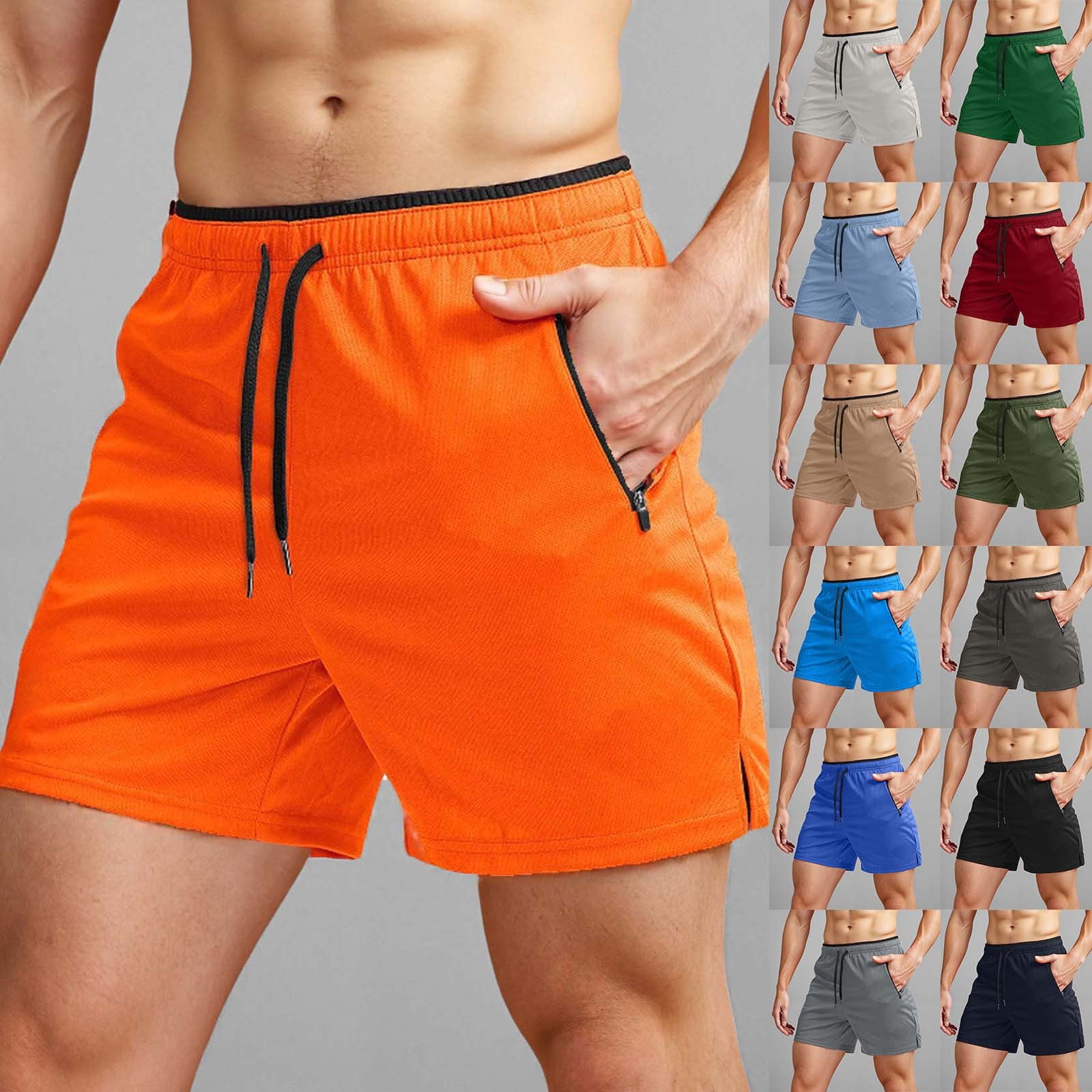 Mens Casual Shorts Running Shorts with Zipper Pockets Gym Athletic ...