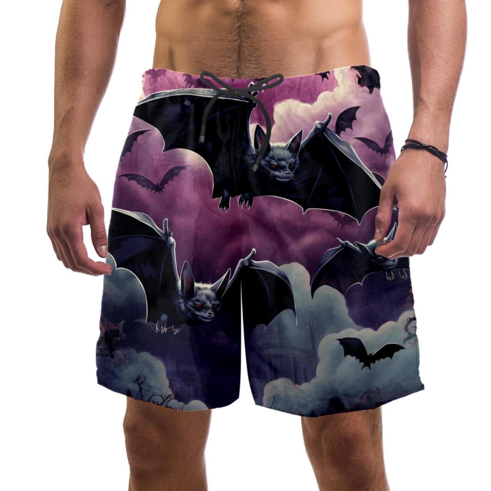 Mens Casual Shorts Surf Beach Shorts Quick Dry Swim Trunks with Bats ...