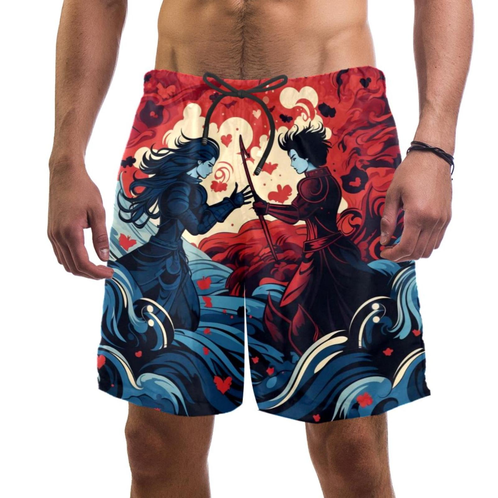 Mens Casual Shorts Surf Beach Shorts Quick Dry Swim Trunks with Battle ...