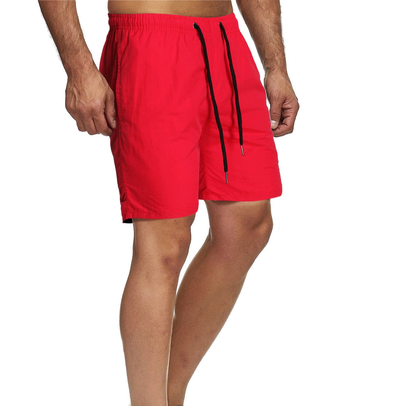 Mens Casual Solid Shorts Elastic Waist Drawstring Textured Summer Beach