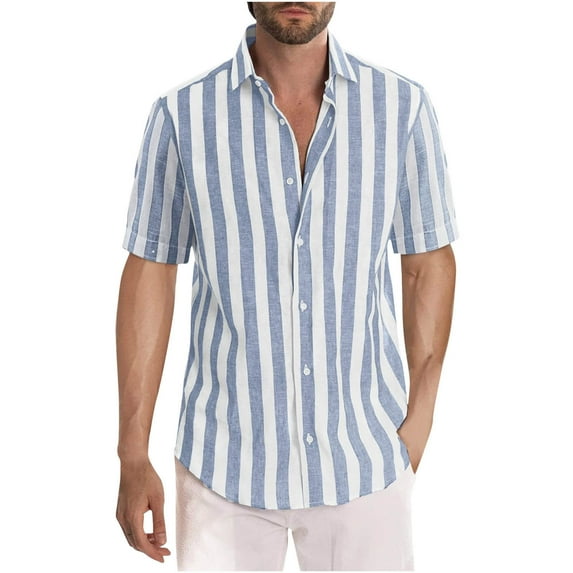 Mens Casual Stripe Shirts Fashion Short Sleeve Buttton Down Dress ...