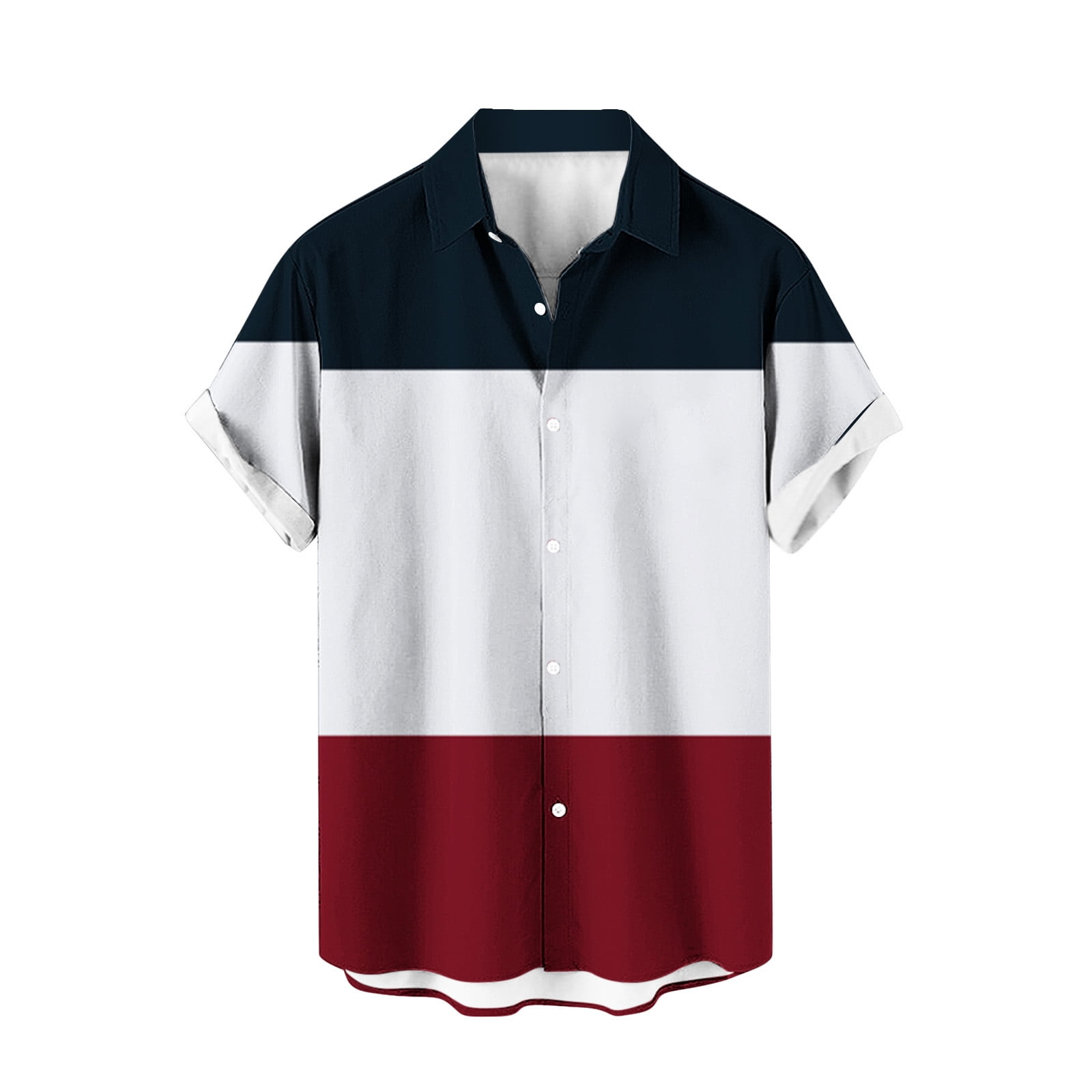 Mens Casual Summer Color Block Shirt Lapel Short Sleeve Button Down ...