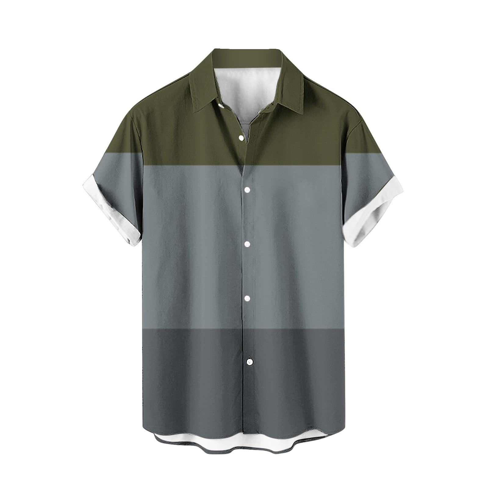 Mens Casual Summer Color Block Shirt Lapel Short Sleeve Button Down Beach Shirt Lightweight ...