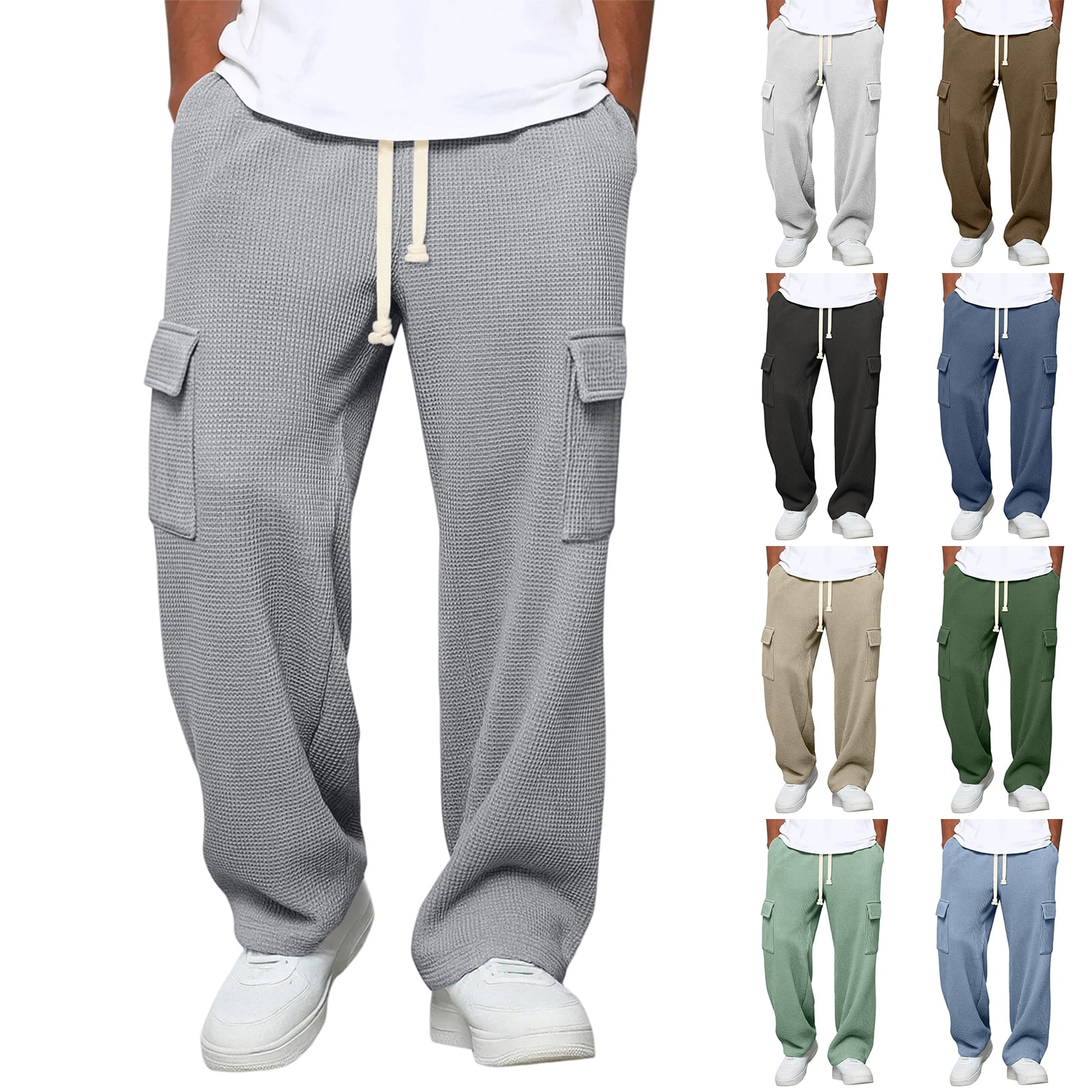 Mens Casual Sweatpants Lounge Waffle Open Bottom Straight Leg Sweat ...