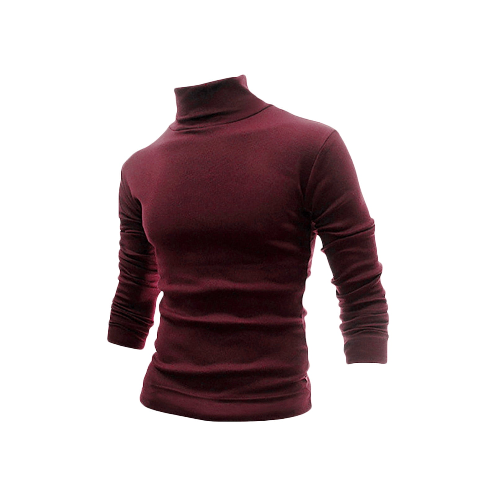 Mens Casual Turtleneck Pullover High Stretch Solid Color Long Sleeve T ...