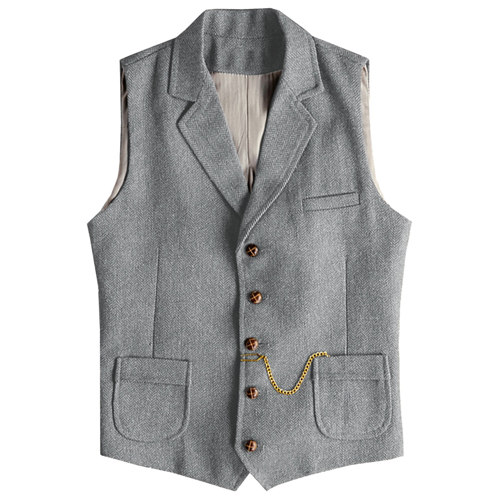 Mens Casual Vests Herringbone Tweed Waistcoat Vintage V-Neck Retro ...