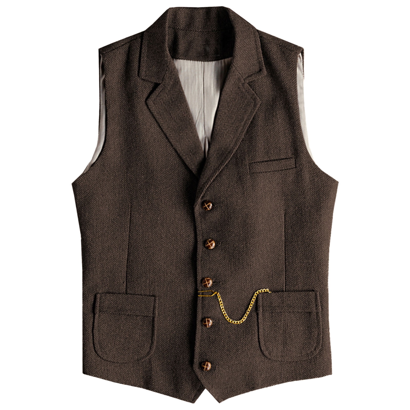 Mens Casual Vests Herringbone Tweed Waistcoat Vintage V-Neck Retro ...