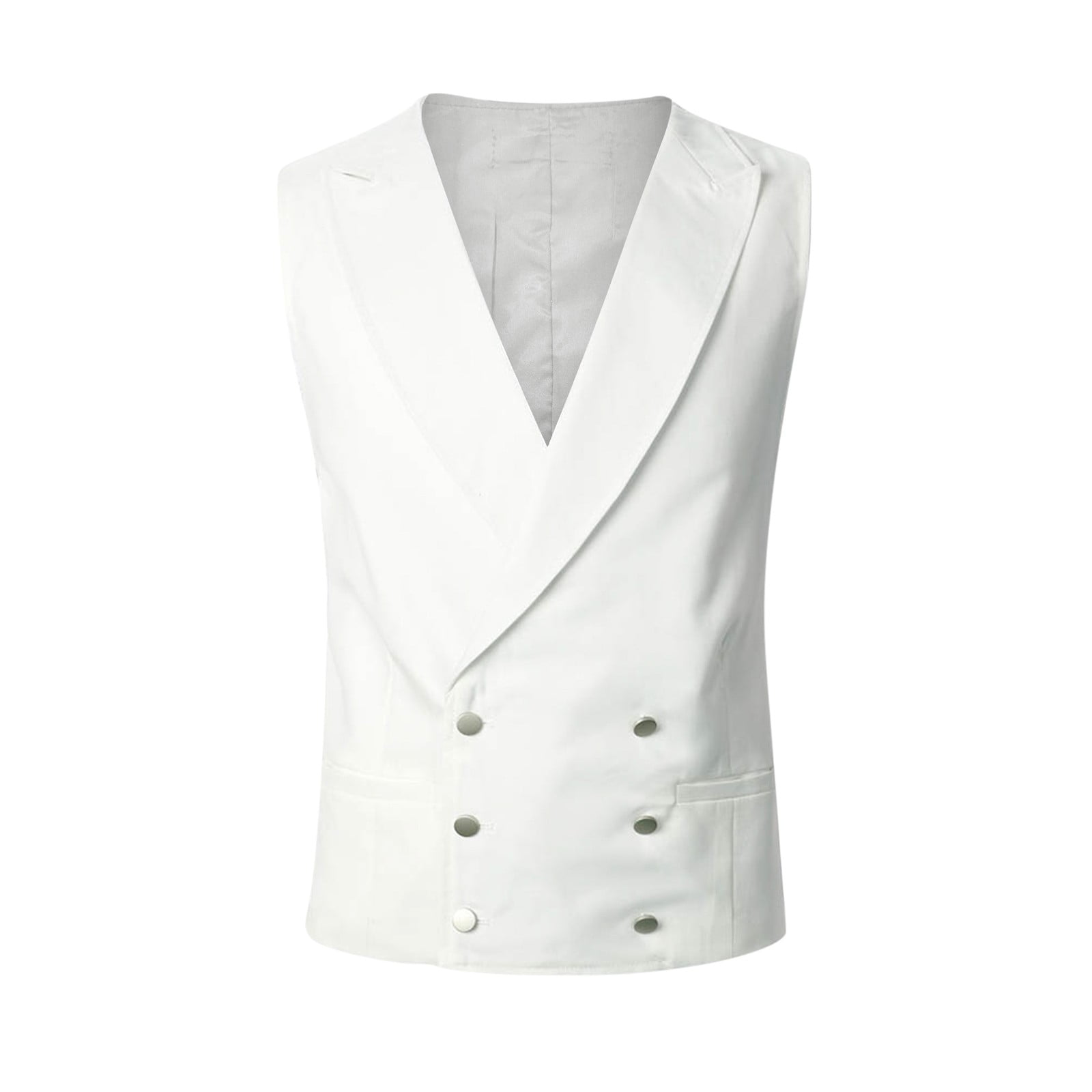 Mens Casual Wedding Party Banquet V Neck Sleeveless Slim White Double ...