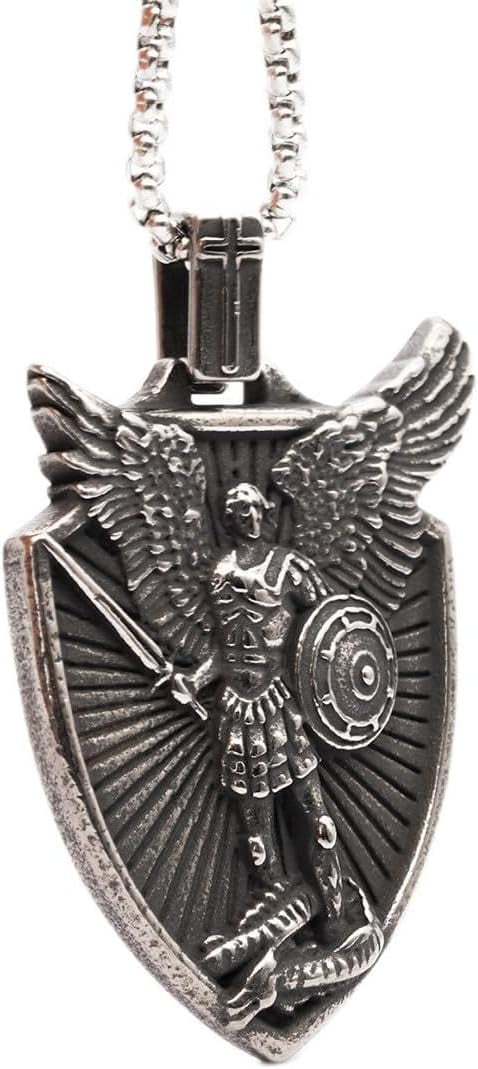 Mens Catholic Christian Saint St Michael Medal Medallion Shield Cross ...