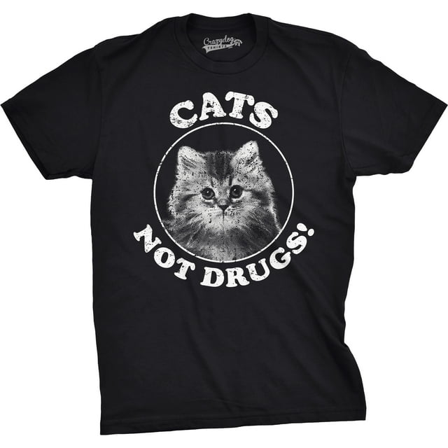Crazy Dog T-Shirts Men's Cat Lover Life Graphic Tee, Anti-Drug Kitty ...