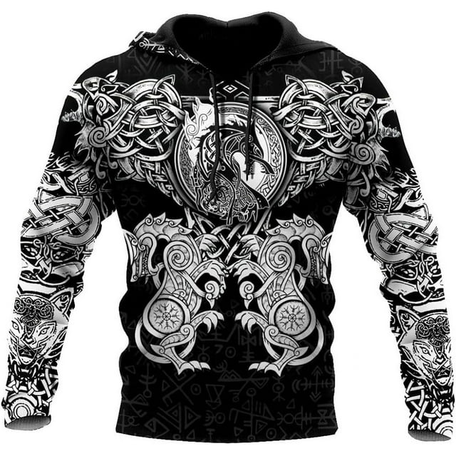 Mens Celtic Knot Fenrir Wolf Rune Viking Dragon Hoodie Norse Mythology ...