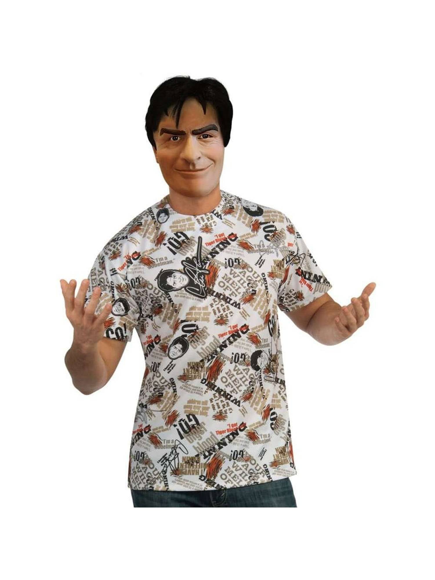 Mens Charlie Sheen Shirt and Mask Costume - Medium - Walmart.com