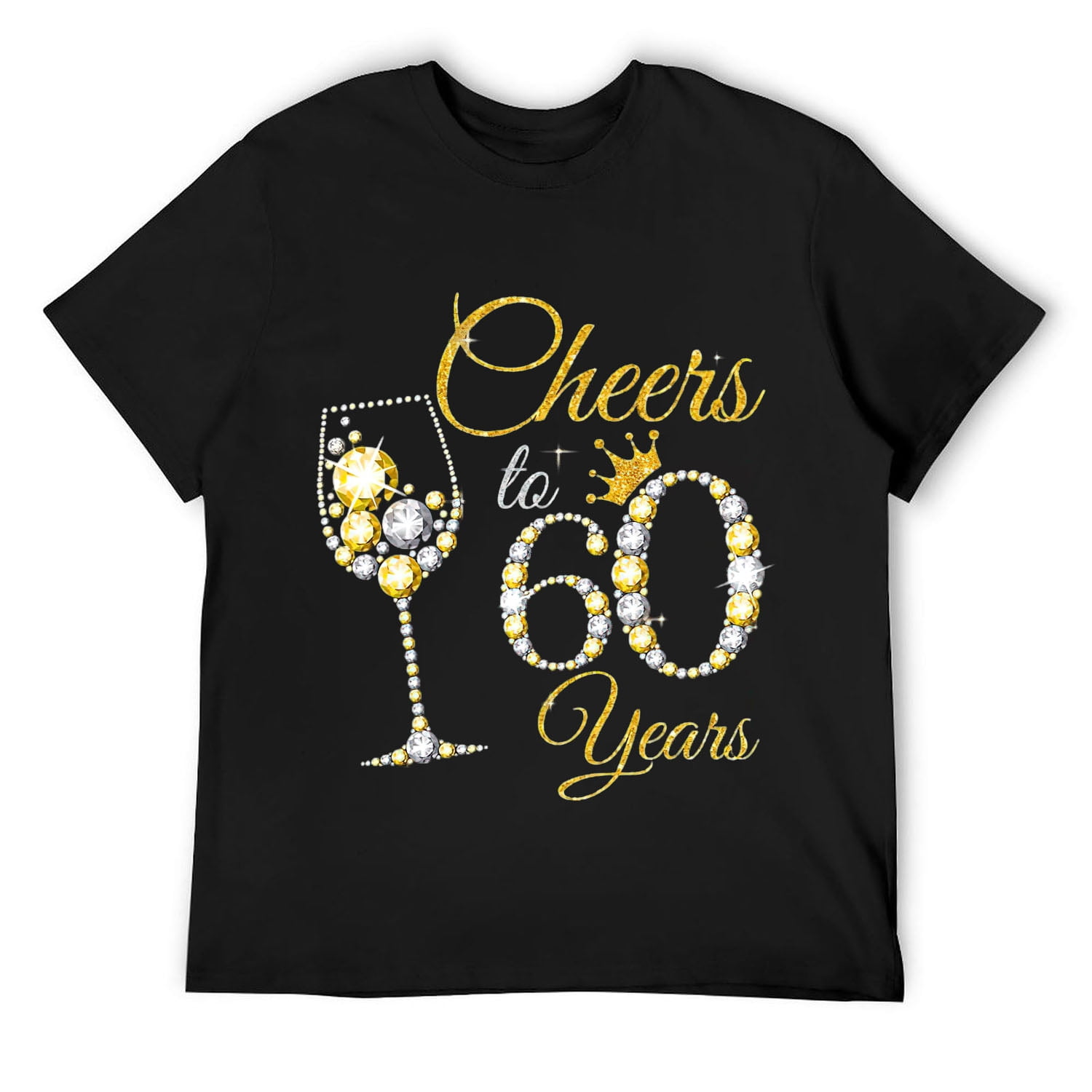 Mens Cheers To 60 Years Old 60th Birthday Queen Diamond Short Sleeve T ...