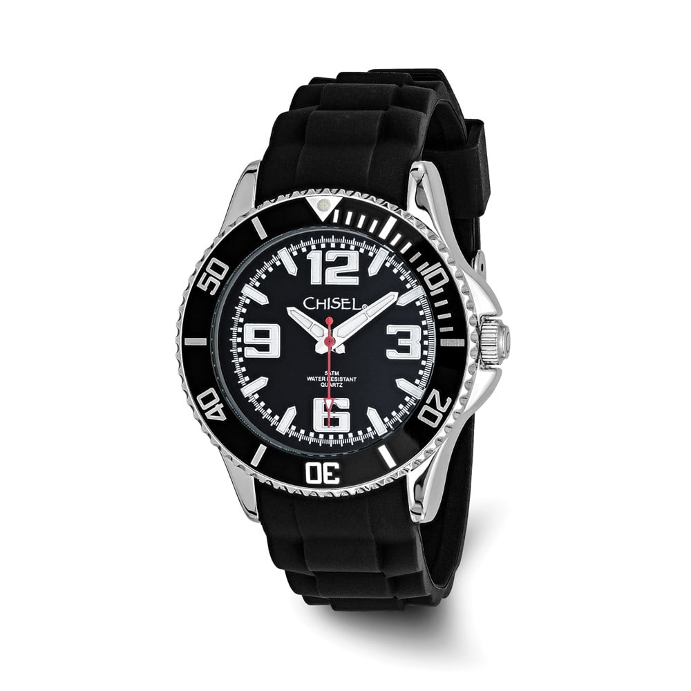 Mens Chisel 44mm Black Silicone Strap Watch - Walmart.com