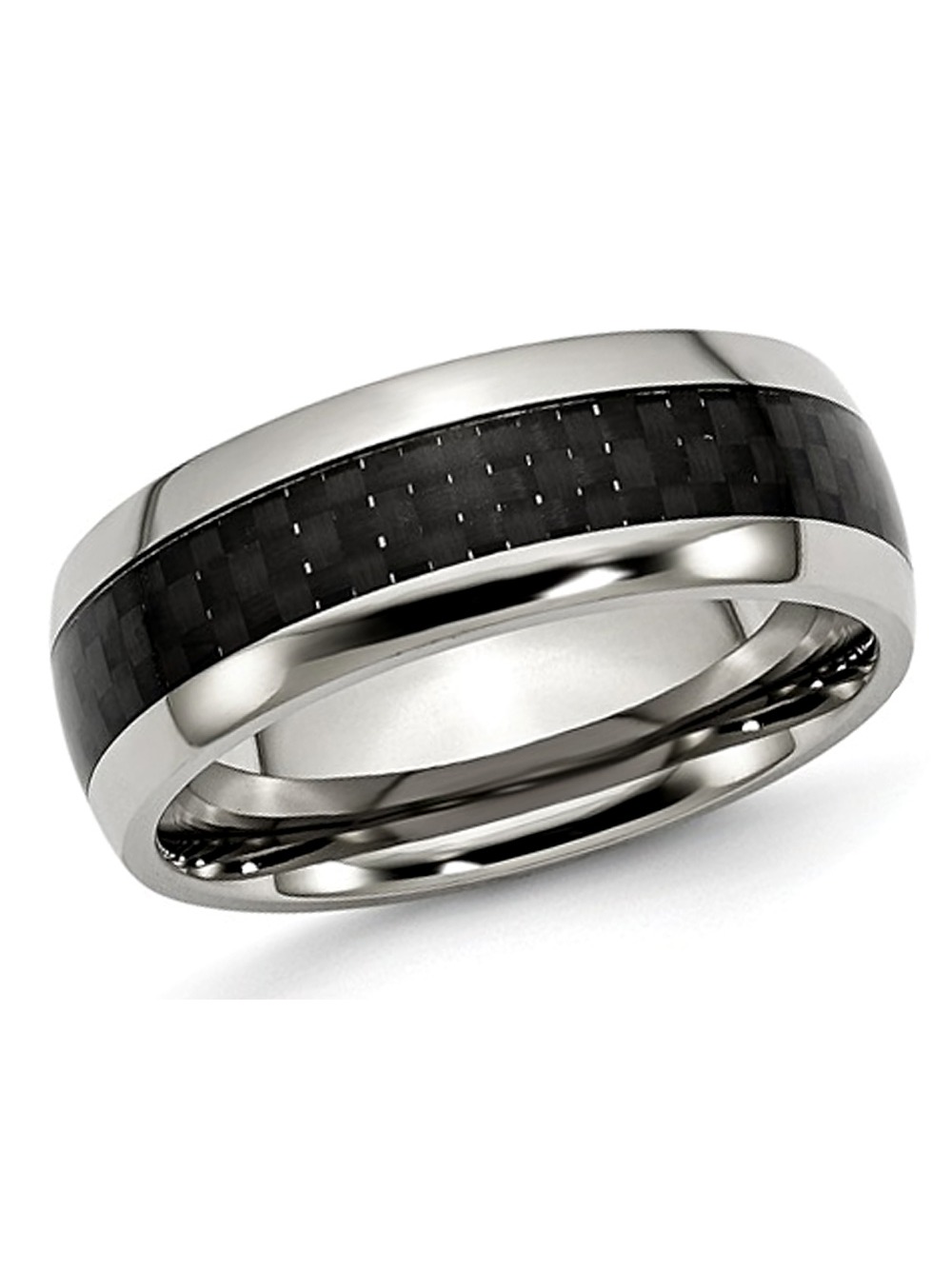Mens Chisel 8mm Stainless Steel and Carbon Fiber Wedding Band Ring ...