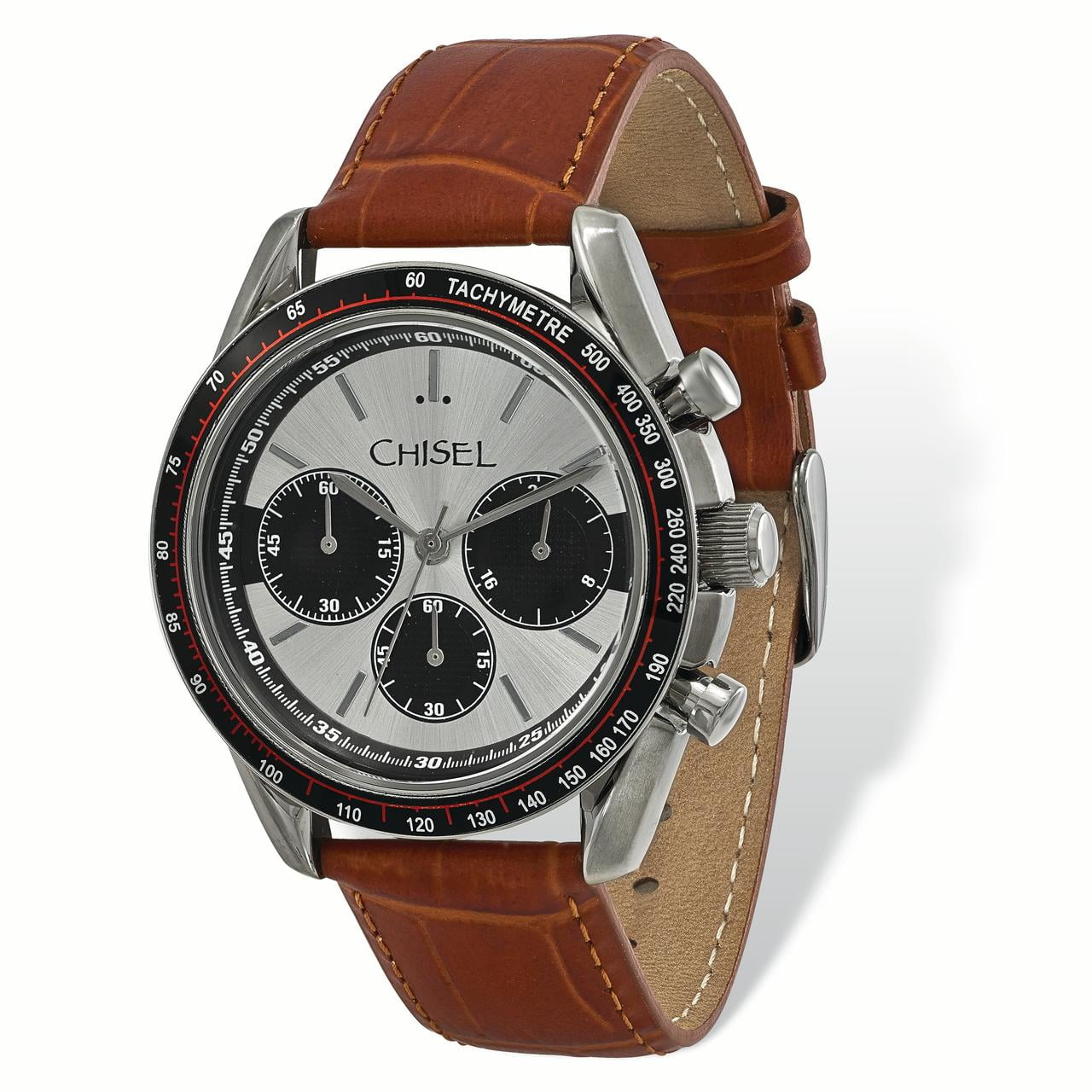 Mens Chisel Stainless Steel Brown Leather Chronograph Watch - Walmart.com