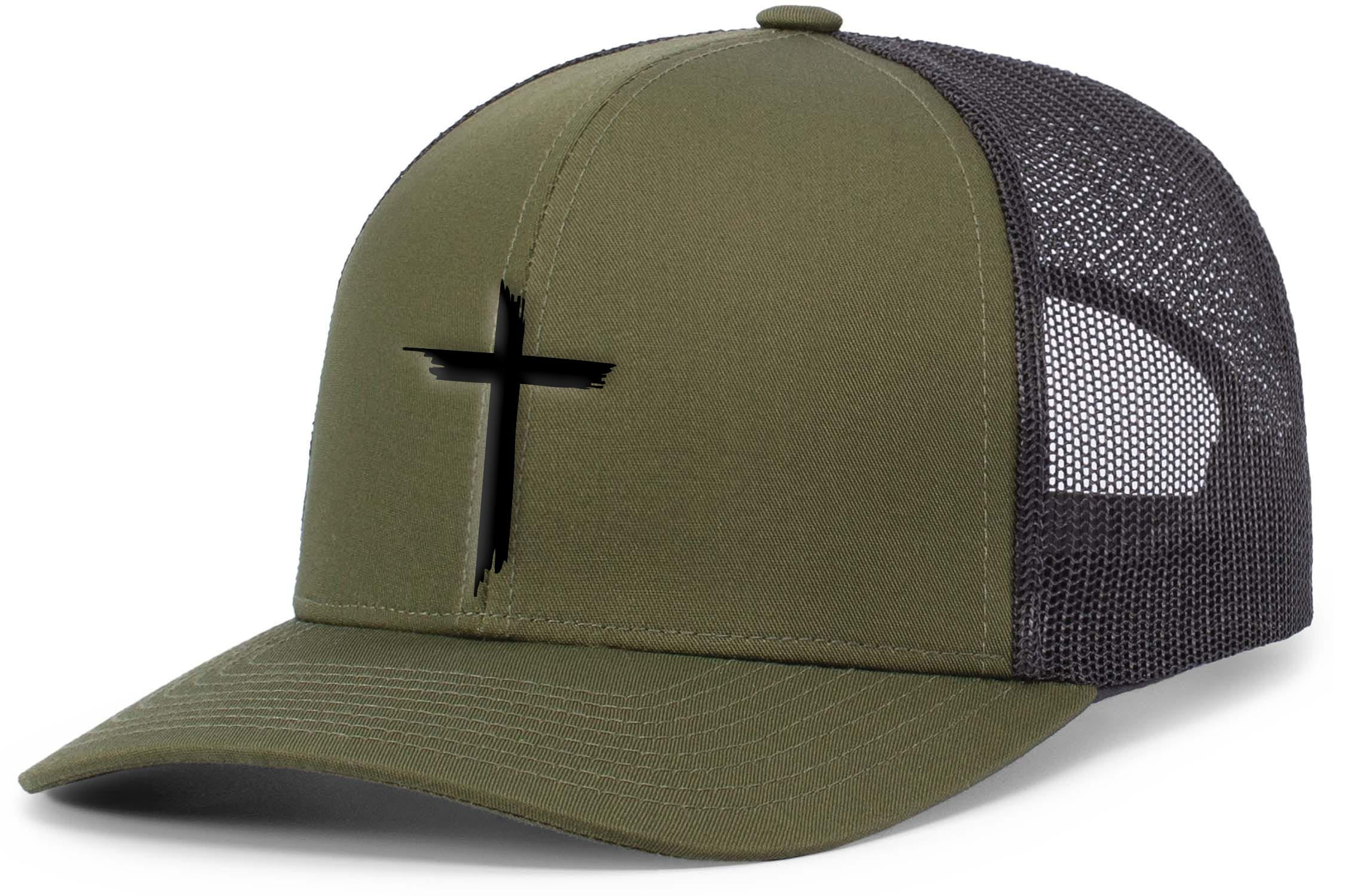 Mens Christian Hat Brush Cross Embroidered Mesh Back Trucker Hat, Loden ...