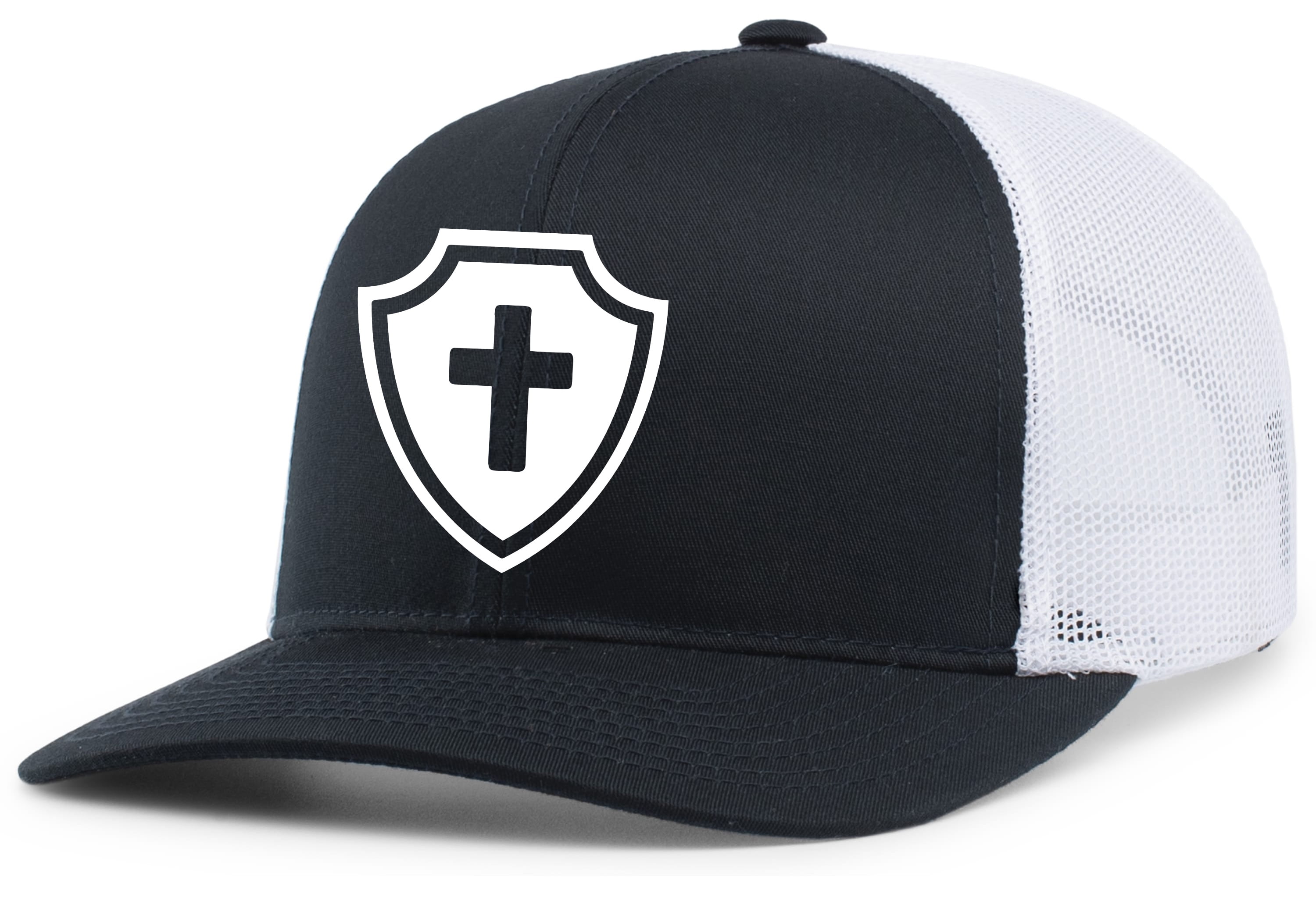 Mens Christian Hat Cross Shield Christ Faith Mesh Back Trucker Hat ...