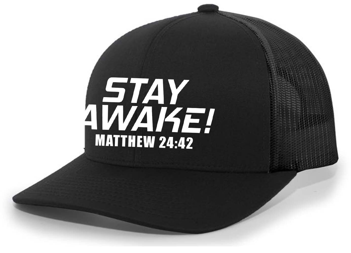 Mens Christian Hat Embroidered Stay Awake Matthew 24:42 Scripture Mesh ...