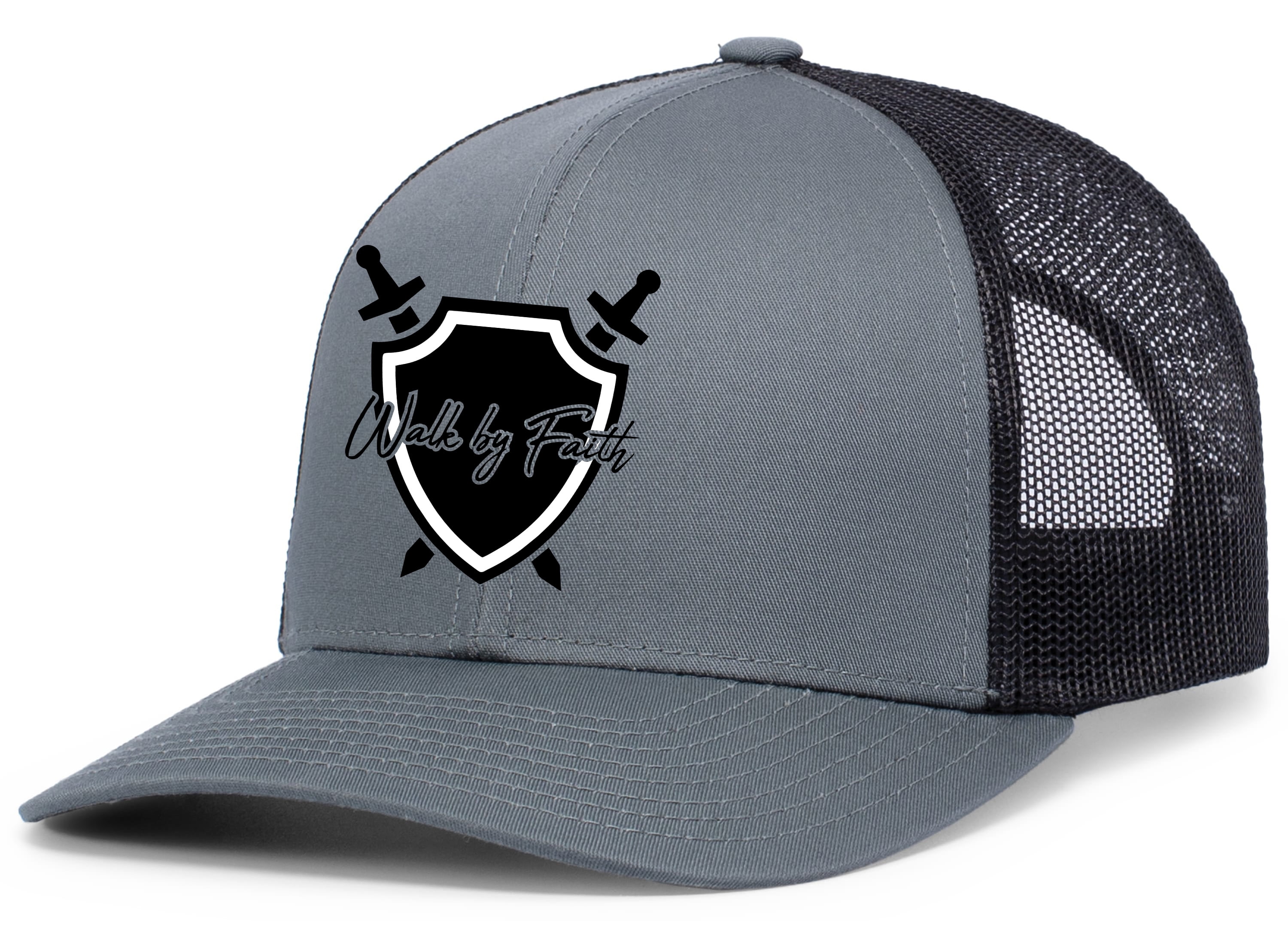 Mens Christian Hat Walk By Faith Shield Christ Faith Mesh Back Trucker ...