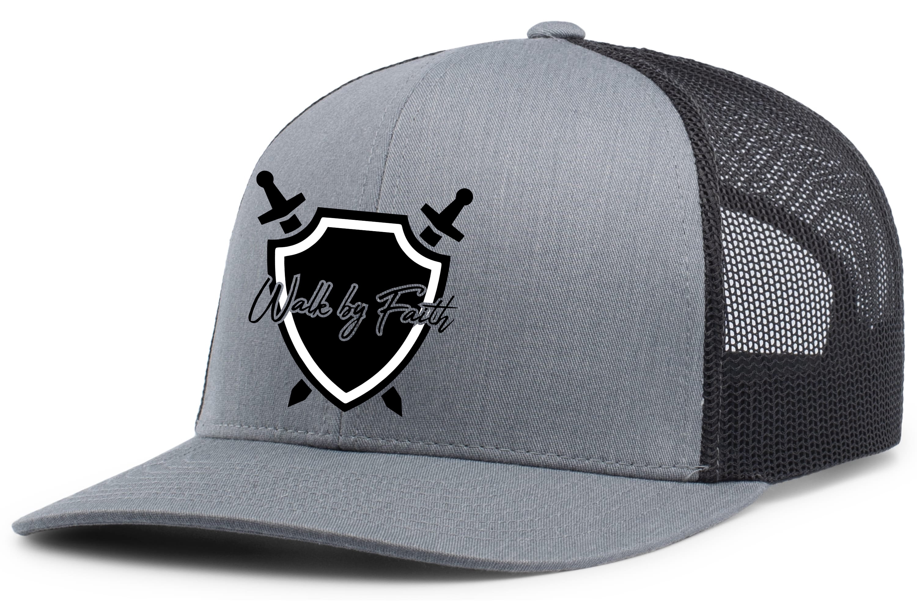 Mens Christian Hat Walk By Faith Shield Christ Faith Mesh Back Trucker ...