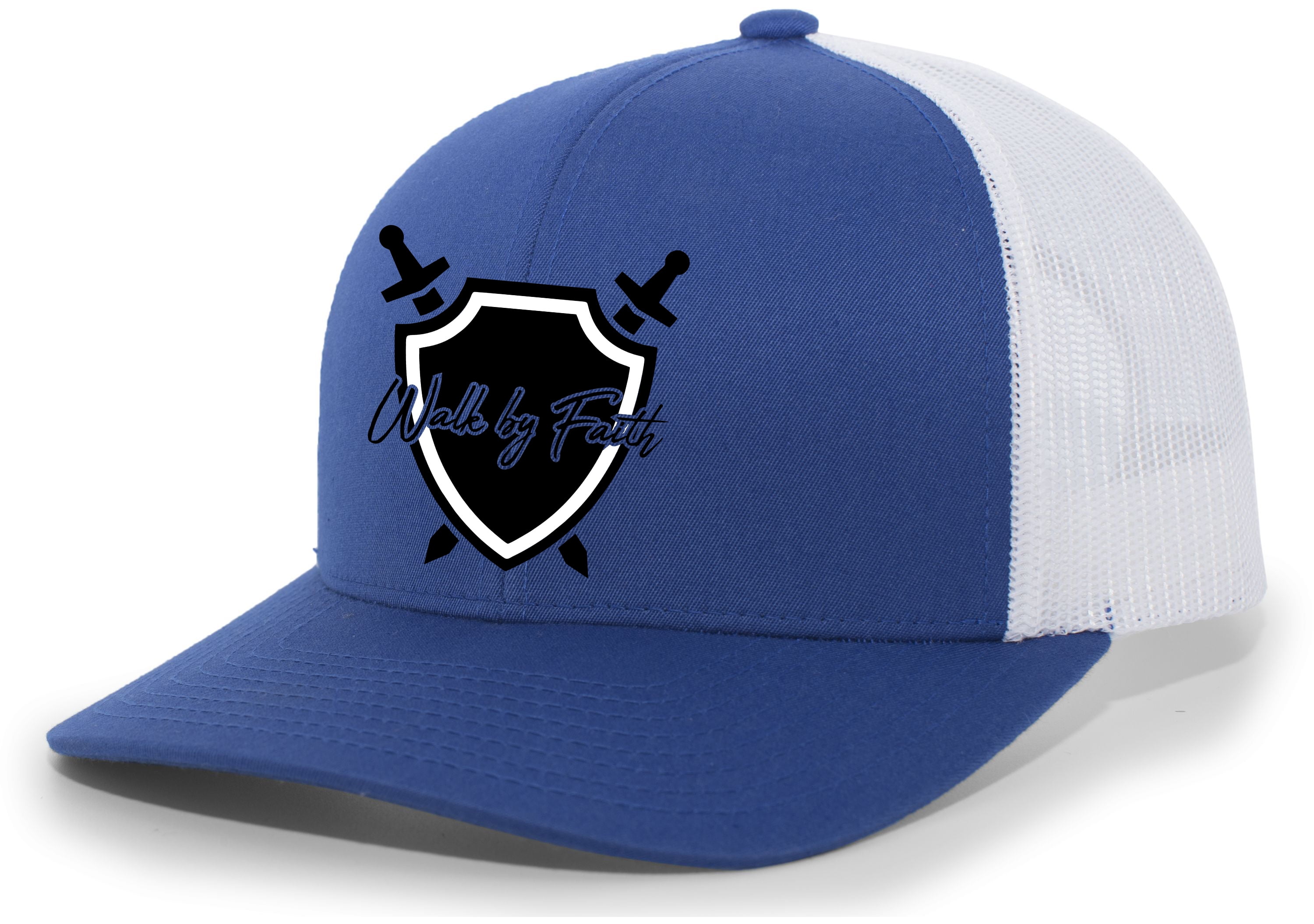 Mens Christian Hat Walk By Faith Shield Christ Faith Mesh Back Trucker ...