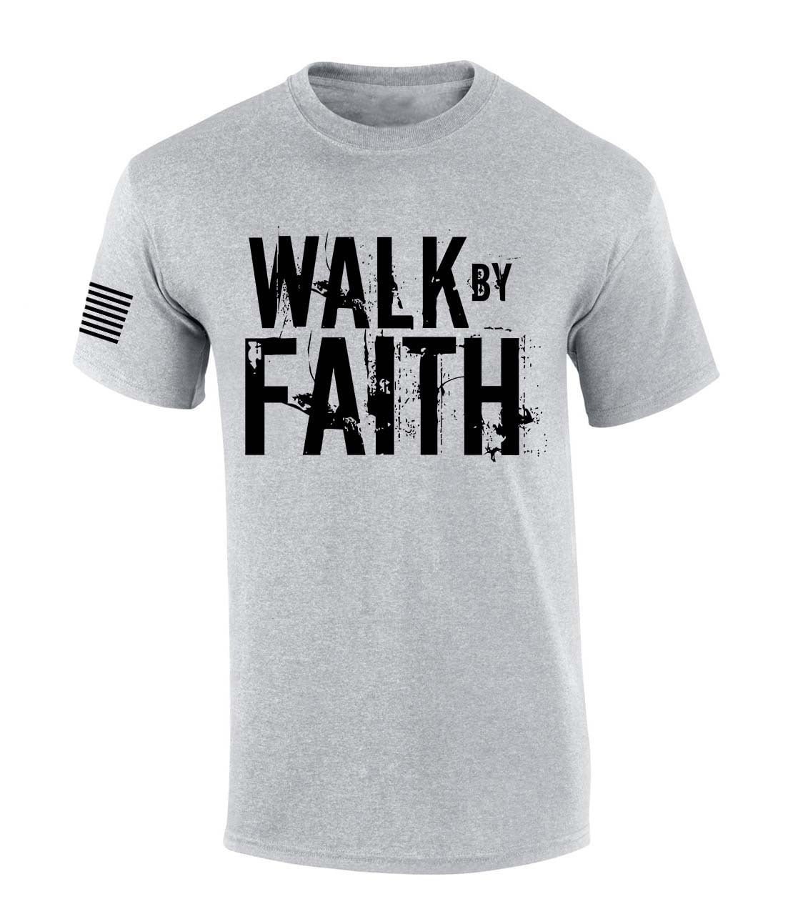 Mens Christian Shirt Distressed Walk By Faith Not By Sight Scripture ...