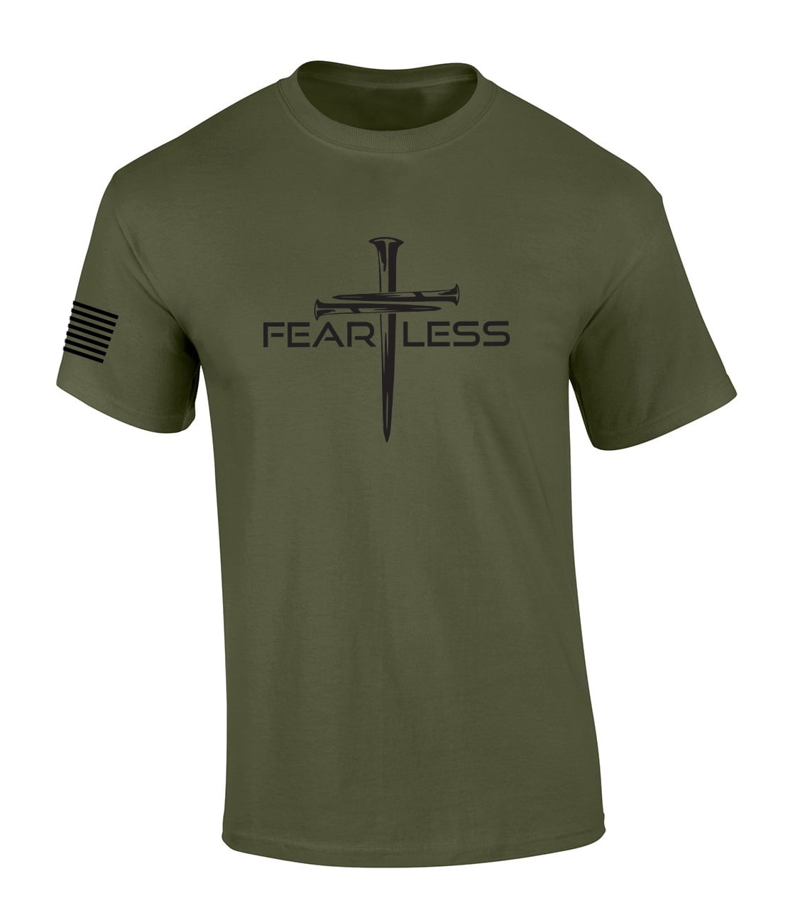 Mens Christian Shirt Nail Cross Fearless Short Sleeve T-shirt Graphic Tee-Military Green-xl ...