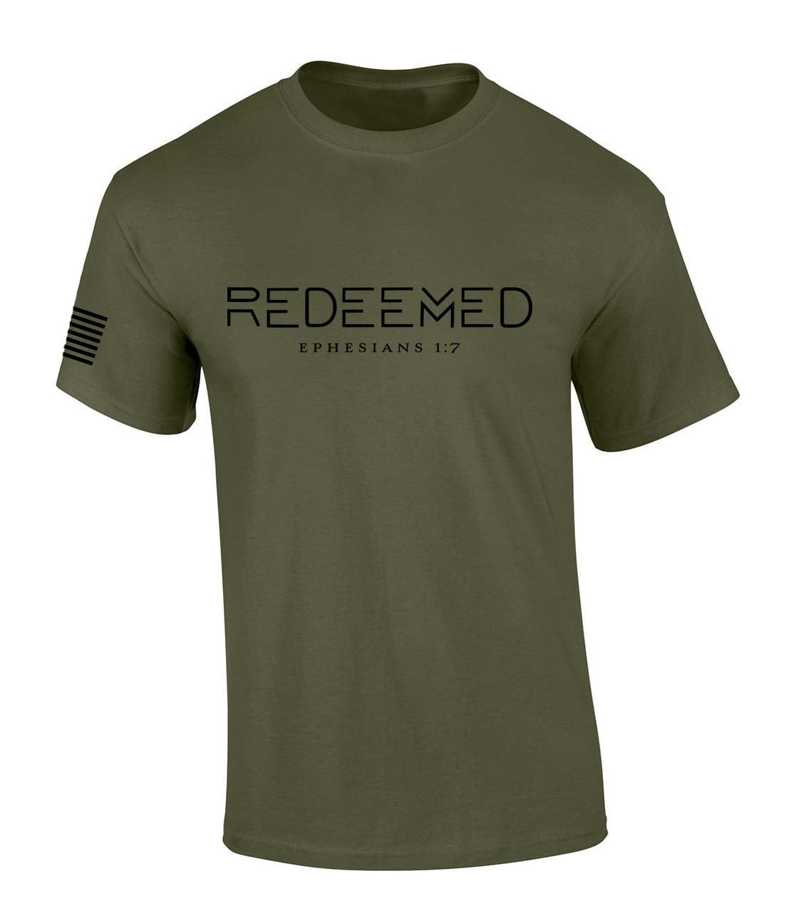 Mens Christian Shirt Redeemed Ephesians 1:7 Scripture American Flag ...