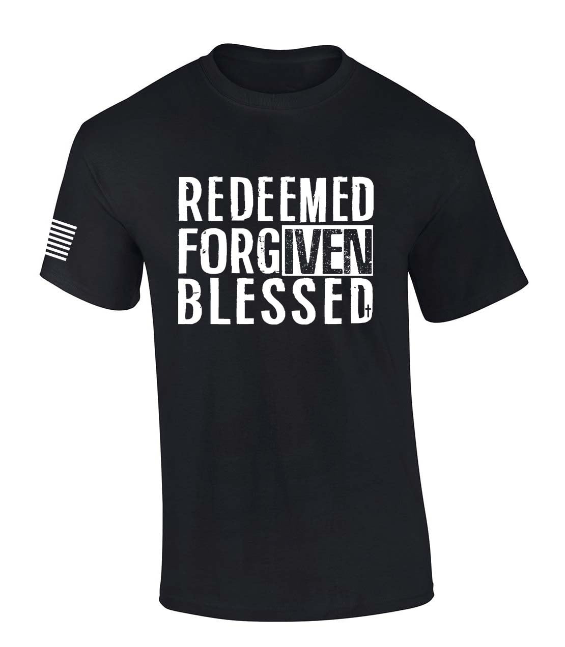 Mens Christian Shirt Redeemed Forgiven Blessed Scripture American Flag ...