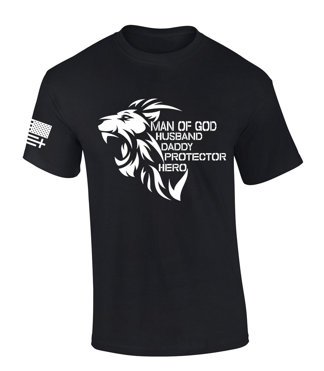 Mens Christian T-shirt Man of God Husband Daddy Protector Hero Short ...