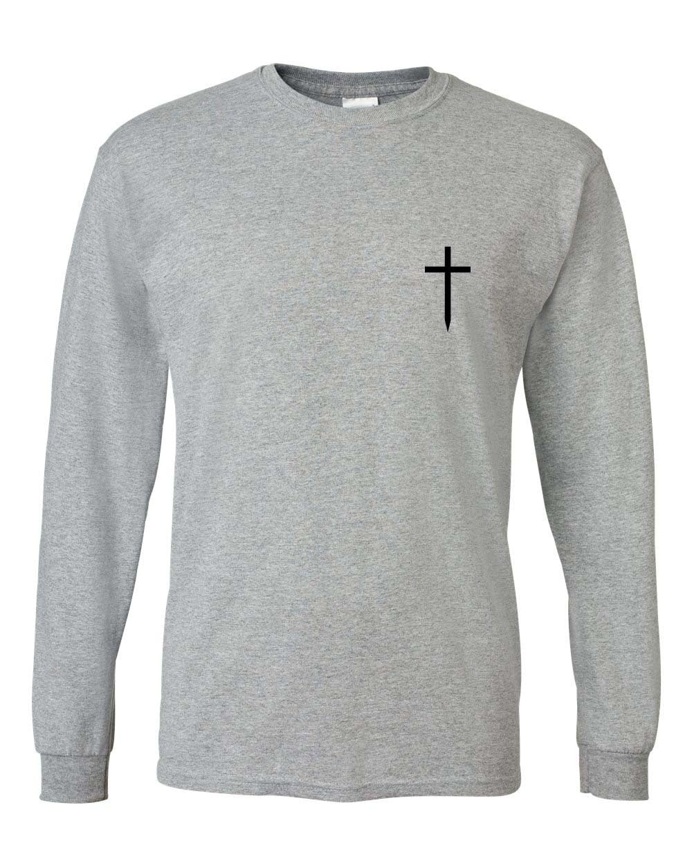 Mens Christian Tshirt Cross Crest Jesus Christian Long Sleeve T-shirt ...
