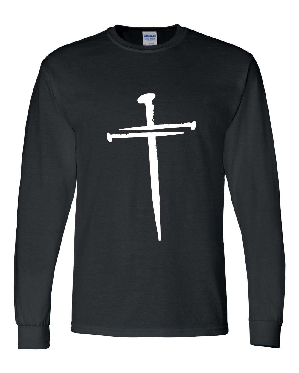 Mens Christian Tshirt Nail Cross Christian Long Sleeve T-shirt Graphic ...