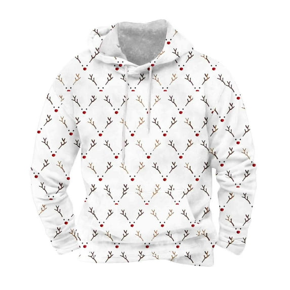 Mens Christmas Hoodie Snowflake Reindeer Santa Graphic Long Sleeve ...