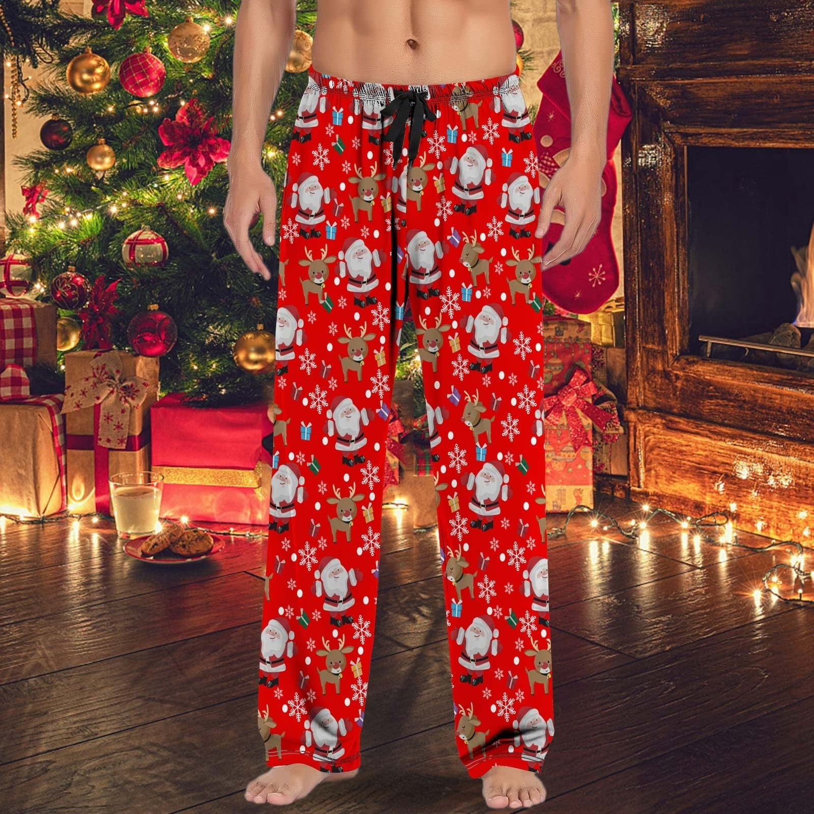 Mens Christmas Pajama Pants Funny Xmas Print Pj Bottoms Comfy ...