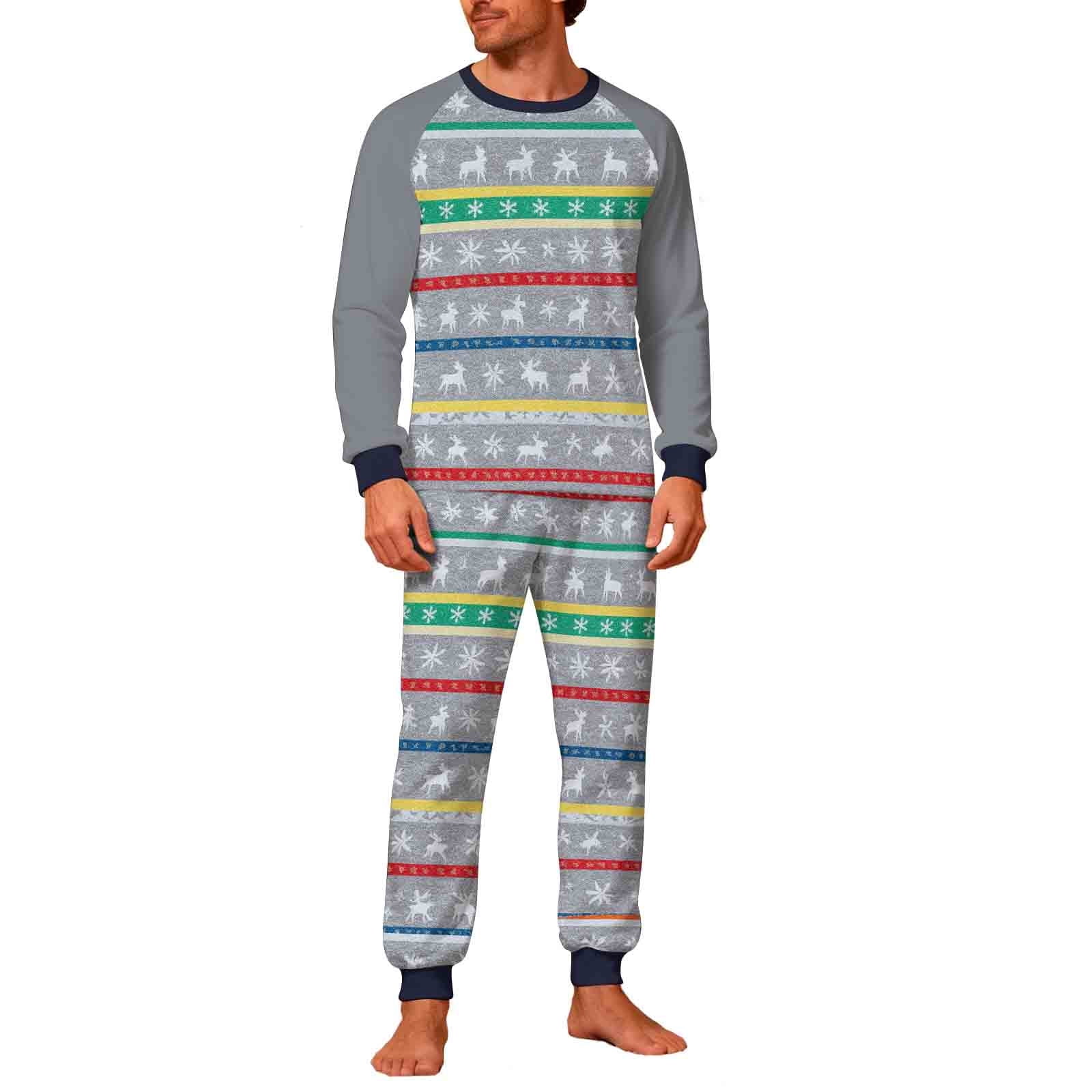 Mens Christmas Pajama Sets Holiday Xmas Sleepwear Long Sleeve T-Shirts ...