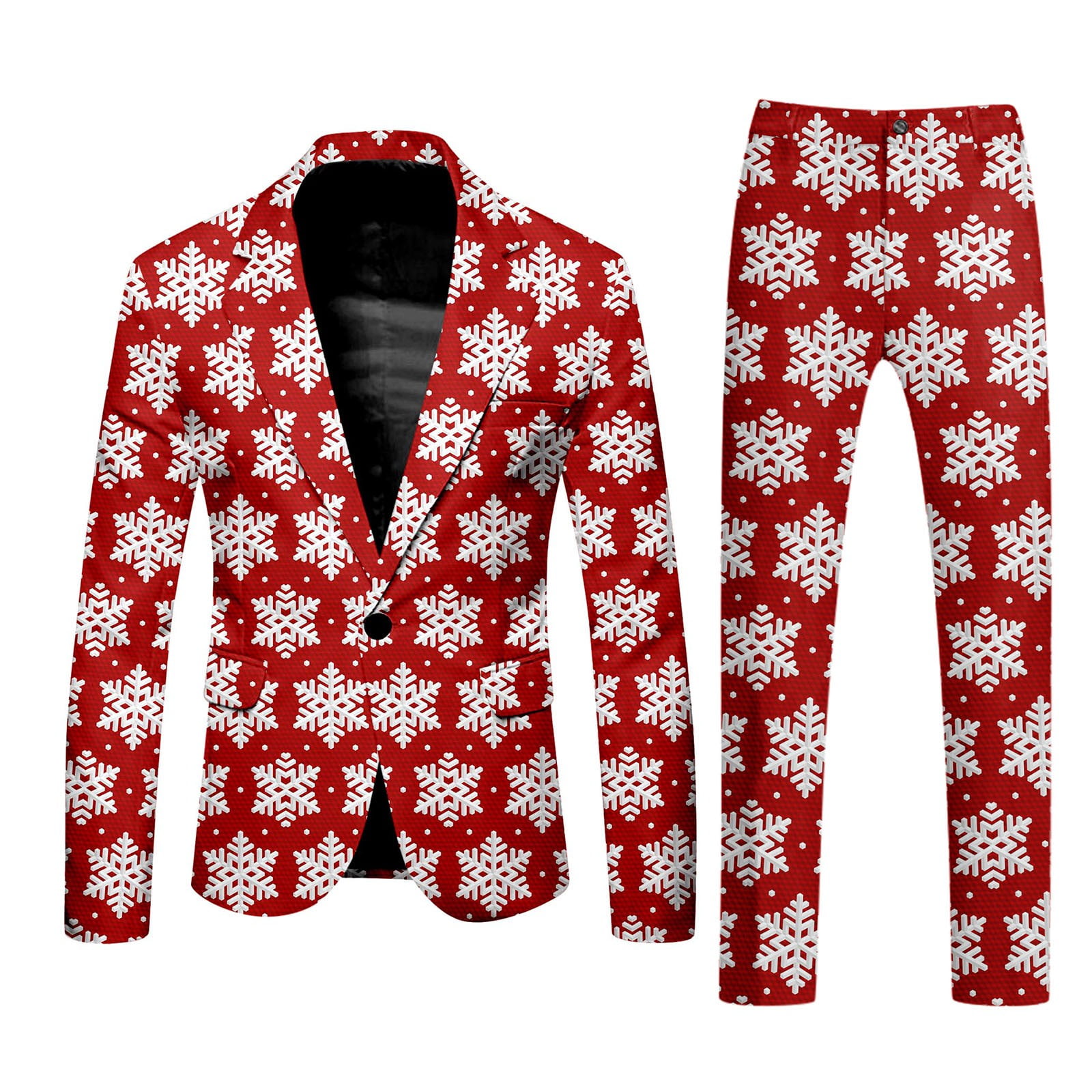 Mens Christmas Suit 2 Piece Funny Snowflake Print One Button Lapel ...