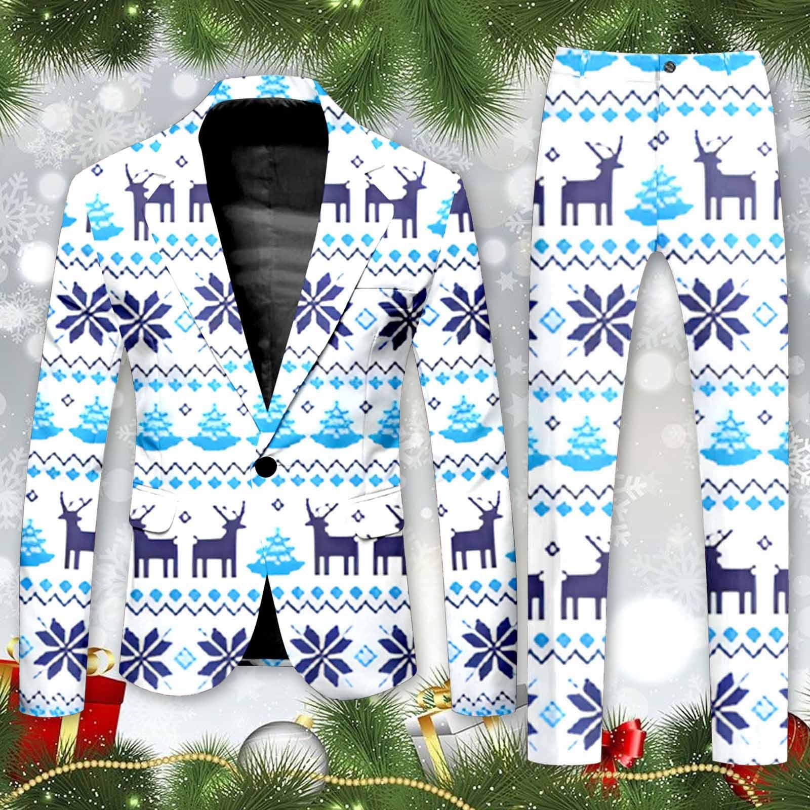 Mens Christmas Suits 2 Piece Casual Funny Xmas Reindeer Graphi One ...
