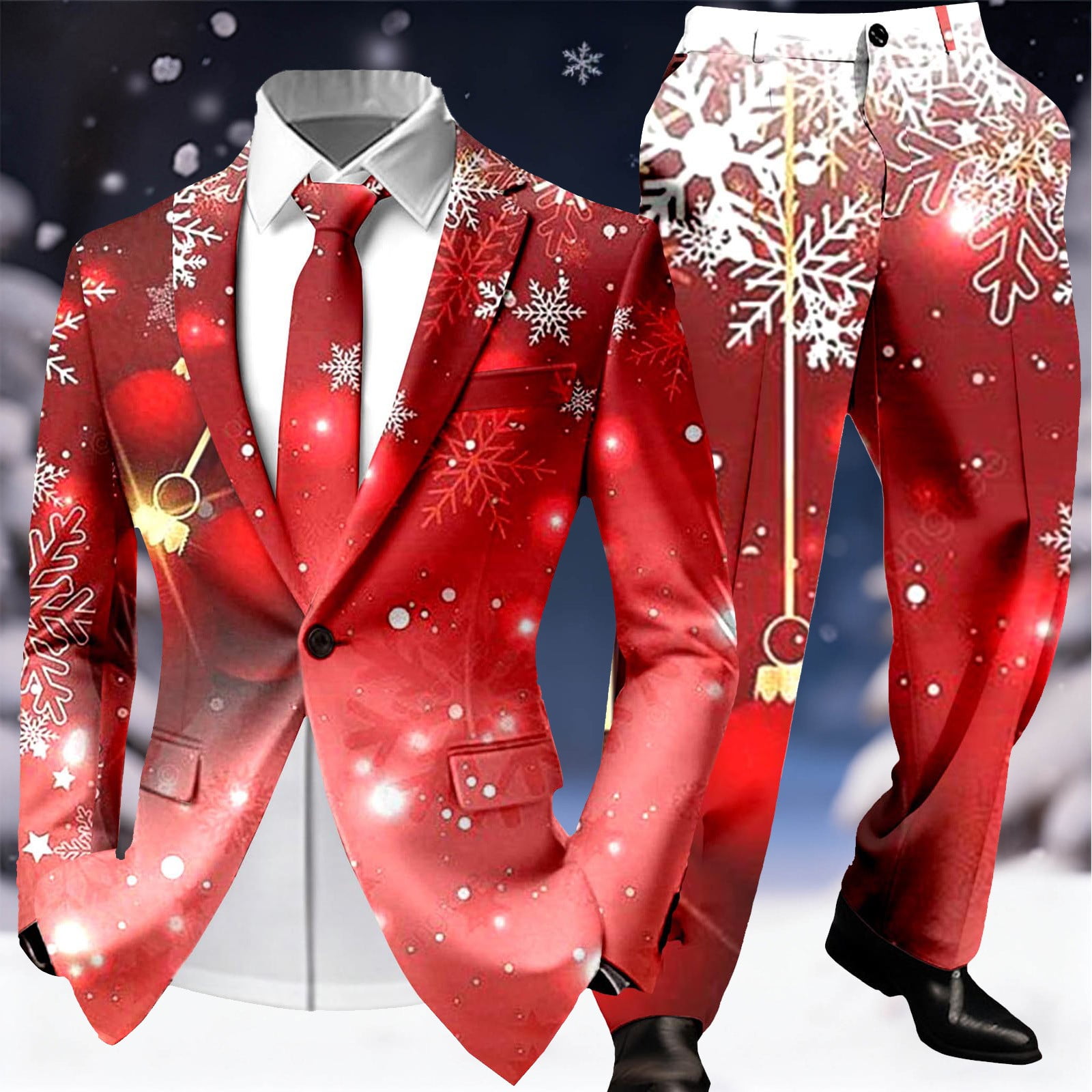Mens Christmas Suits 2 Piece Fashion Funny Xmas Snowflake Printed One ...